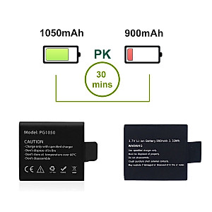 VVHOOY 3 PCS 1050mAh Rechargeable Action Camera Battery Pack Dual Battery Charger Compatible with AKASO EK7000 EK5000 Brave 4/ DBPOWER EX5000/EKEN H9/ Dragon Touch Vision 3 4K Sports Action Camera