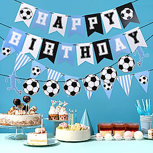Soccer Birthday Party Decorations for Boys Men, Blue Soccer Happy Birthday Banner Sport Football Birthday Backdrop Background Photo Props for Soccer Ball Theme Birthday Party Favors Decor Supplies