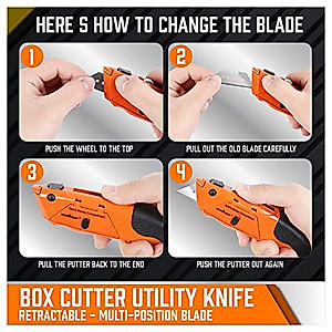 HORUSDY Utility Knife Retractable, Box Cutter Retractable with 5 Extra lades Included