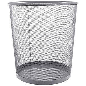 MAGICLULU Trashcan Circular Mesh Waste Paper Bin Round Trash Can Open Top Wastebasket Recycling Bins Garbage Can Waste Basket for Home Office Workspace Silver Metal Mesh Wastebasket
