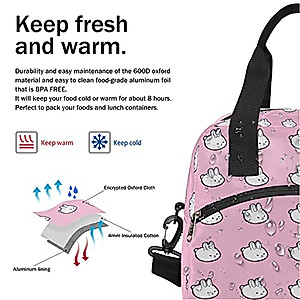 Cute Bunny Insulated Lunch Bag for Women Teen Girls Pink Kawaii Rabbit Large Cooler Thermal Lunch Box Durable Leakproof Tote Bag with Shoulder Strap for Work School Office Travel Meal Prep Bag