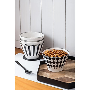 SYJAN HOME Black & White Bowls set of 4,Ceramic Soup Bowls for Kitchen,14 OZ Small Bowls for Dessert | Ice Cream | Salad | Fruits | Snacks | Rice | Cereal,Serving Dishes - 4.9 Inch