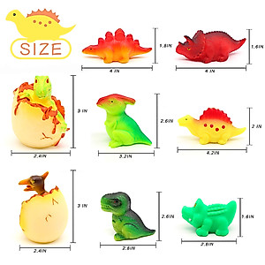 yoliyogo Dinosaur Toy Bath Floating Toy with Auto Flashing Early Learning Toy Dinosaur Theme Model 8 Pcs Bathtub Shower Toy Gift for Kids&Pets