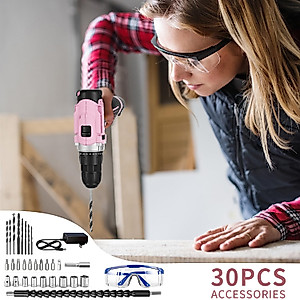 GardenJoy Cordless Power Drill Set: 12V Electric Drill with Battery and Charger, 2 Variable Speed, 24+1 Torque Setting, 3/8-Inch Keyless Chuck, Portable Drill and 30pcs Drill/Driver Bits