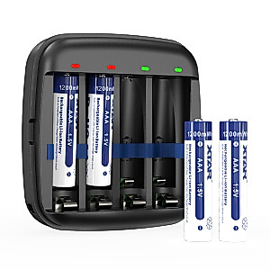 1.5V Rechargeable AAA Lithium Batteries, XTAR 1200 Cycles Long Lasting Rechargeable AAA Batteries 4 Pack with 4 Slots AA AAA Charger