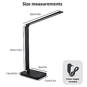 NUOVA GERMANY LED Desk Lamp Eye Protection, Foldable Touch Control Lamp for Kids Room, Office, with USB Charging Port, Dimmable, 5 Lighting White Modes 2800K-6500K (Black)