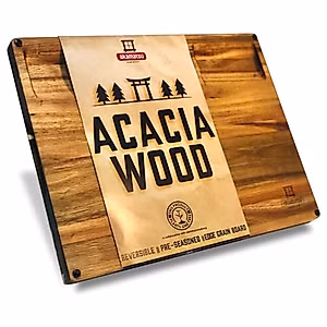 AKAMATSU HOMEWARES | RYOKAN Acacia Wood Cutting Board | Edge Grain XL Cutting Board with Deep Juice Well | 17x13.2x1" Charcuterie Board Serving Platter with Sorting Compartments | Sustainable Gift Box
