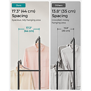 SONGMICS Double Rods Clothes Rack with Wheels, Clothing Rack for Hanging Clothes, Heavy Duty Garment Rack with Mesh Storage Shelf, 2 Brakes, Each Top Rail Holds up to 77 lb, Black UHSR26BKV1