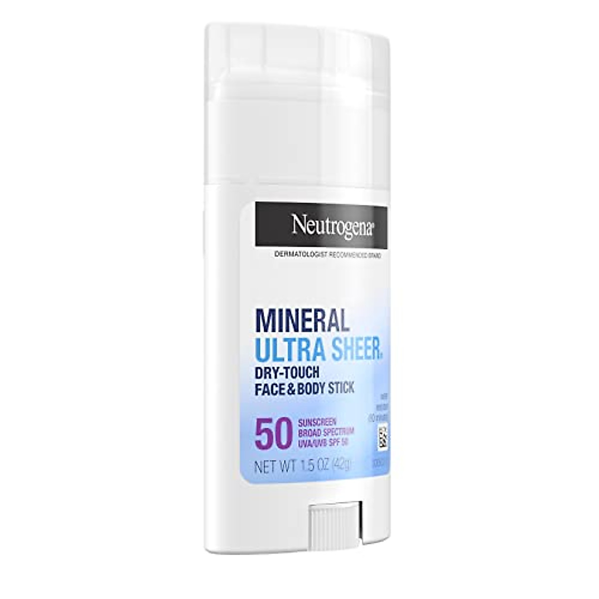 Neutrogena Ultra Sheer Dry Touch SPF 50 Mineral Sunscreen Stick for Sensitive Skin, Face & Body Sunscreen with Zinc Oxide & Vitamin E, No White Residue, Non-Comedogenic & Vegan, 1.5 oz