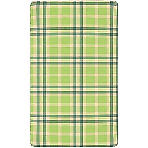 Plaid Themed Fitted Mini Crib Sheets,Portable Mini Crib Sheets Toddler Bed Mattress Sheets-Great for Boy or Girl Room or Nursery,24“ x38“,Beige Green Hunter Green