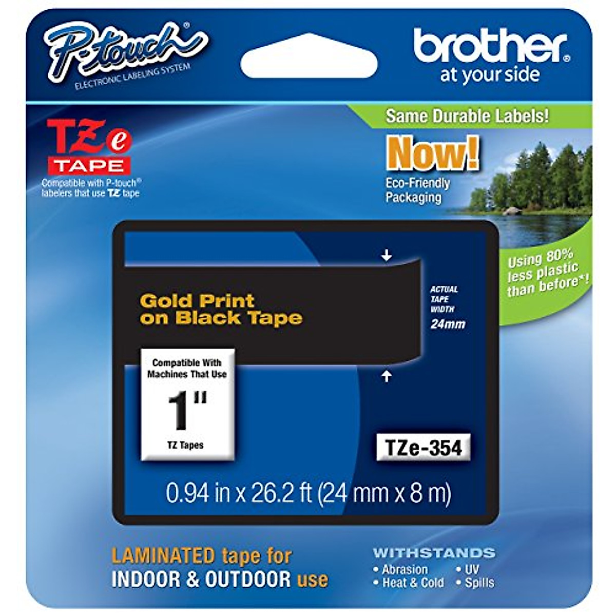 Genuine Brother 1" (24mm) Gold on Black TZe P-Touch Tape for Brother PT-2500PC, PT2500PC Label Maker