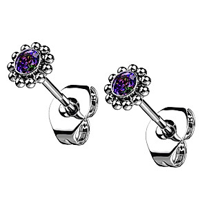 Pierced Owl 20GA G23 Implant Grade Titanium Threadless Round CZ Crystal with Balls Outside Stud Earrings, Sold as a Pair (Vitrail Medium)