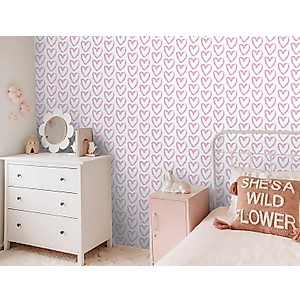 Timeet Pink Wallpaper Peel and Stick Wallpaper Modern Heart Wallpaper Contact Paper 17.7"x78.7" Self Adhesive Removable Wallpaper for Bedroom Kids Room Wall Decor