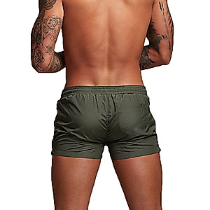 Rexcyril Men's Athletic Gym Workout Shorts 3 Inch Quick Dry Running Bodybuilding Short Shorts with Liner and Zipper Pockets, Army Green, Medium