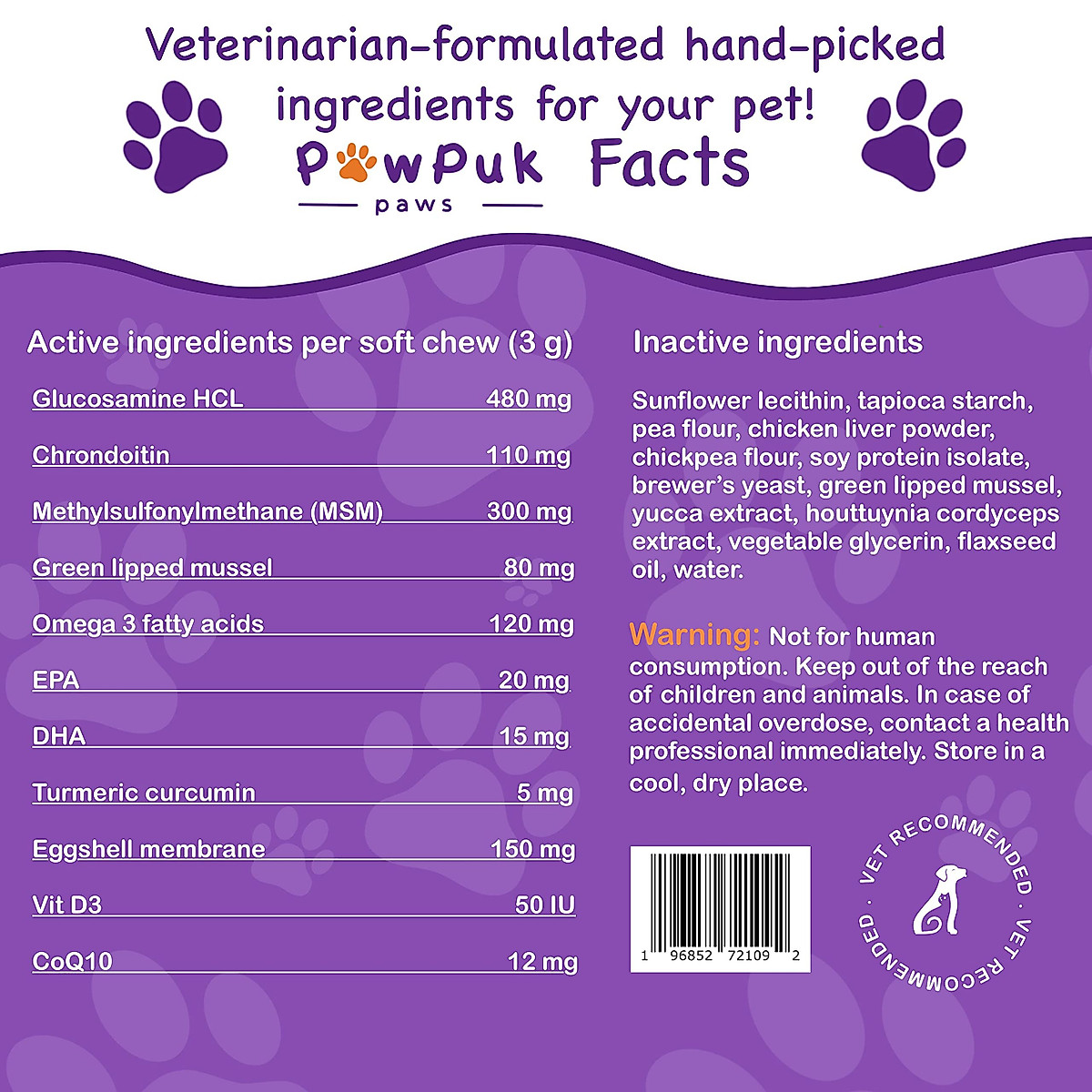 PawPuk Paws Joint & Mobility Supplements for Dogs, Glucosamine, Chondroitin, MSM – Anti Inflammation, NMN & CoQ10 - Antiaging, Green-Lipped Mussel, Turmeric