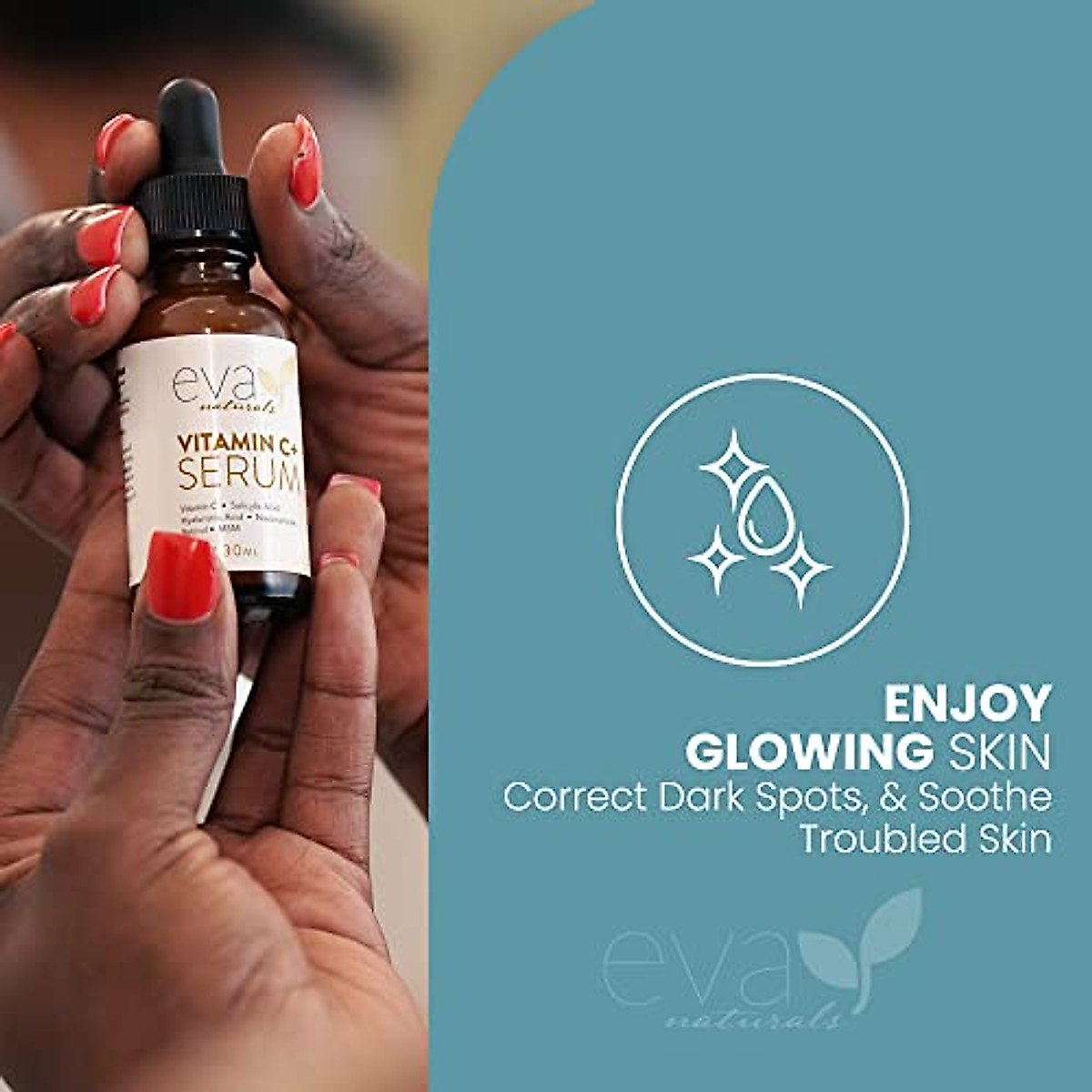 Eva Naturals Vitamin C Serum for Face Plus Hyaluronic Acid, Retinol, Niacinamide & Salicylic Acid, Anti Aging Serum, Reduce Fine Lines, Wrinkles & Dark Spots, Brightening Skin Serum for Glowing Skin (1 oz)