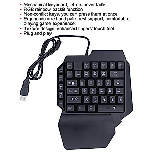 One-Handed Gaming Keyboard Mini Wired RGB Backlit Half Keyboard, Mechanical Keyboard One Handed Ergonomic RGB Colorful Backlit USB Wired Mechanical Keyboard