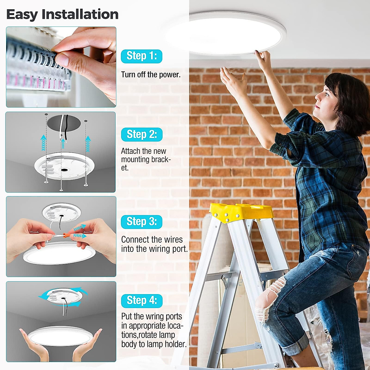 libtit 6 Pack 13 Inch LED Flush Mount Ceiling Light, 3200LM 28W Ultra-Slim LED Ceiling Light, 3000K/4500K/6000K Selectable Ceiling Light Fixture for Bedroom, Kitchen, Bathroom, Hallway - White