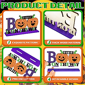Threehoney 6 Pcs a Baby is Brewing Halloween Table Centerpiece Wooden Pumpkin Table Centerpiece Black Purple Witch Block Sign Halloween Baby Shower Decorations for Dinner Gender Reveal Party