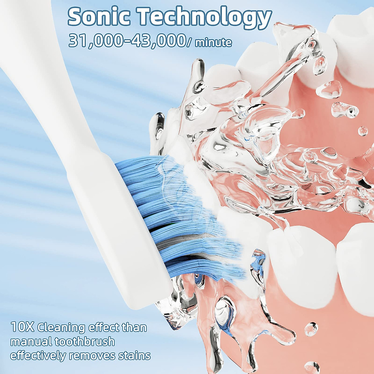 POTICO Sonic Electric Toothbrush for Adult with 8 Duponts Brush Heads, 5Modes, 2 Min Smart Timer, IPX7 Waterproof, Rechargeable Toothbrushes, Charge Lasts for 90 Days use
