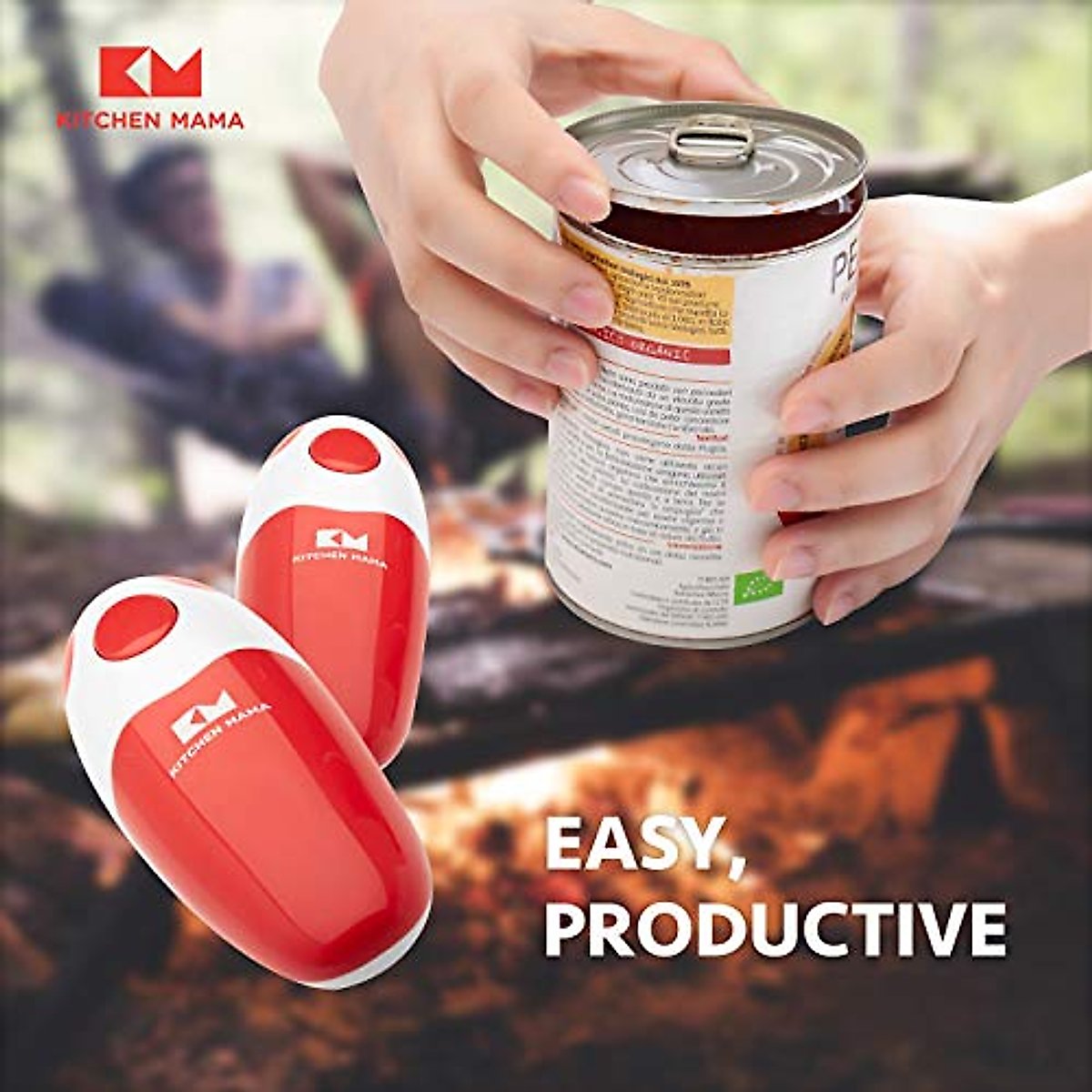 Kitchen Mama Electric Can Opener: Open Your Cans with A Simple Push of Button - Smooth Edge, Food-Safe and Battery Operated Handheld Can Opener(Red)