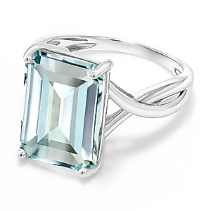 Gem Stone King 10K White Gold Gemstone Birthstone Engagement Ring | Emerald Cut 14X10MM | Wedding Engagement Anniversary Promise Ring For Women | Available In Size 5-9