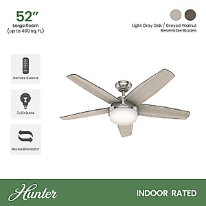 Hunter Fan 52 inch Contemporary Brushed Nickel Indoor Ceiling Fan with Light Kit and Remote Control (Renewed)
