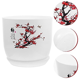 Yardwe Chinese Ceramic Planter Porcelain Flower Pot with Saucer Bonsai Pot Decorative Plant Pot Succulent Planter For Table Centerpiece Home Office Decor