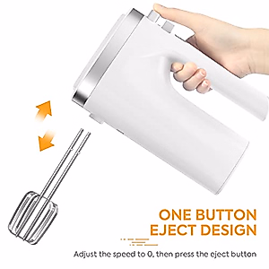 Hand Mixer,550W Electric Whisk, Turbo Boost/Self-Control Speed + 5 Speed + Eject Button + 4 Stainless Steel Attachments for Home Kitchen Baking Cake Food Beater