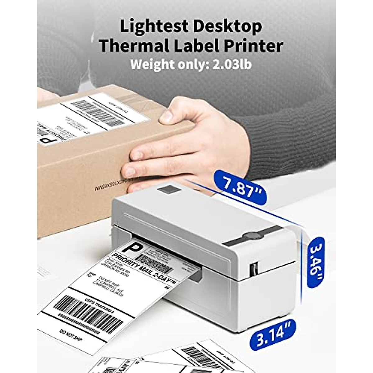 Memoking Thermal Shipping Label Printer with Label Holder - High Speed Desktop Label Printer for Shipping Packages for Windows & MacOS - HD 4x6 Shipping Label Printer for Small Business Package/Logo