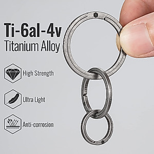 KeyUnity KA02 Titanium Flat Key Rings, 33/25/17.5mm Side Pushing Split Ring for Key Carabiner Flashlight Knife Dog ID Collar Tag (1L+1M+1S)