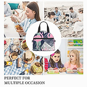 Pink Flamingo And Leaves Printed Lunch Bag, Lightweight And Durable, Adjustable Shoulder Strap, Reusable Lunch Handbag, Portable Refrigerated Bag