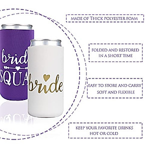 PartyGifts&Beyond 10Packs Bridesmaid Can Cooler, Bride Squad Can Sleeve for Bachelorette Party Decoration slim can koozies(Purple)