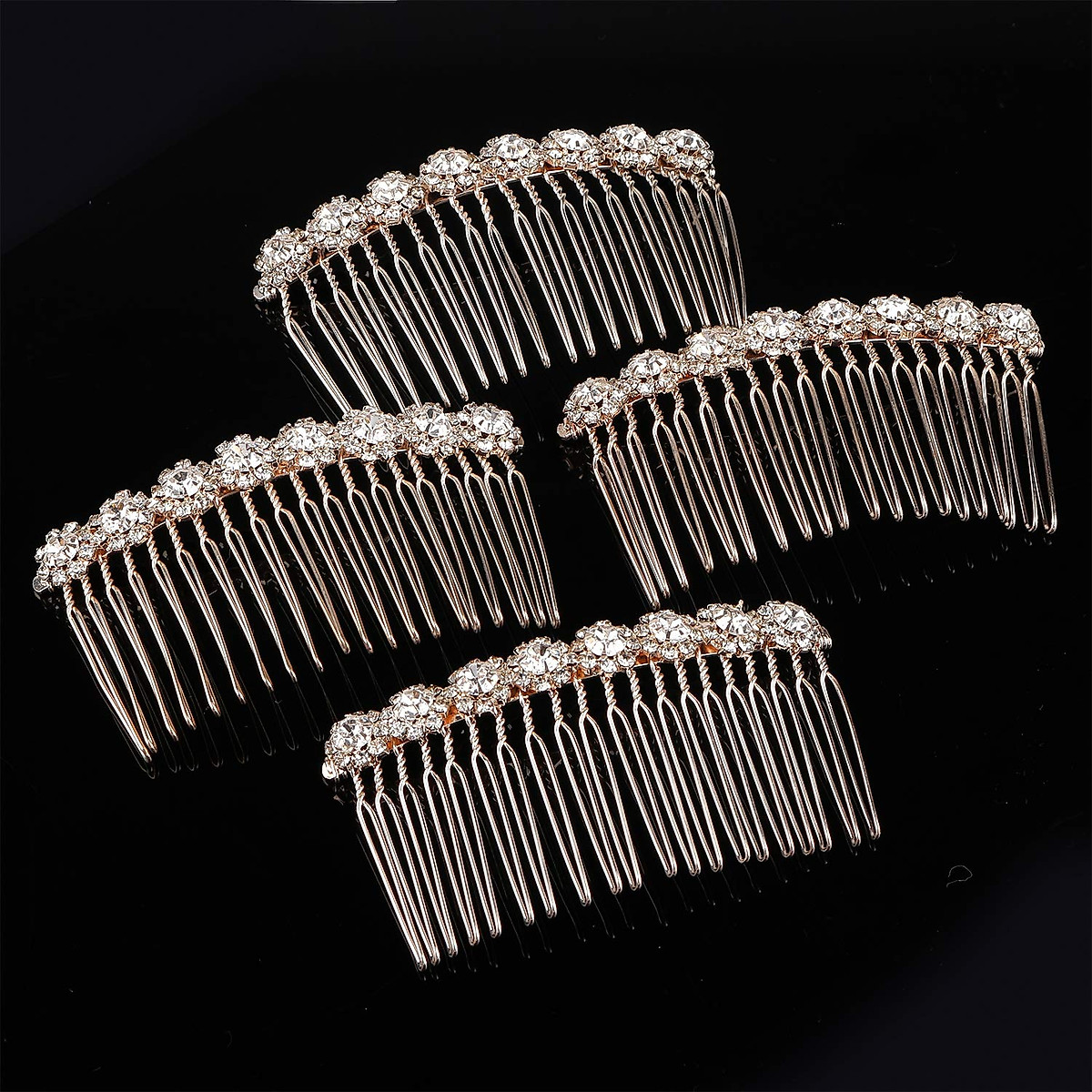 WBCBEC 4 Pack High-grade Alloy Diamond Rhinestone Flower Hair Side Combs Wedding Bridal Jewelry Hair Clips for Women