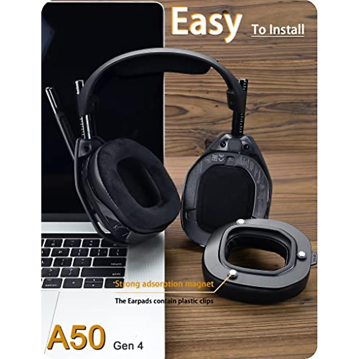 A50 Gen 4 Mod Kit - defean Replacement Earpads and Headband Compatible with Astro A50 Gen 4 Headset,Ear Cushions, Upgrade High-Density Noise Cancelling Foam, Added Thickness (Black Protein and Velour)