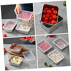 AUTSUPPL 4pcs Boxes Crisper Freezer Meal Prep Container Stainless Bread Lid Portable Refrigerator Fruit Containers for Fridge Keep Fresh Kimchi Container Sealing Food Boxes Stainless Steel