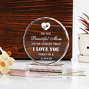 Mom Gifts for Mom from Daughter, Engraved Crystal Birthday Gifts for Mom, Unique Mom Gifts from Daughter Son for Birthday Mothers day Valentines Day