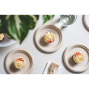 COMPOSTABLE 7 inch [125 pack] PLATES Biodegradable Disposable Party Plates for Weddings, Birthday, Picnic, Camping, Household, Kids, Corporate and more