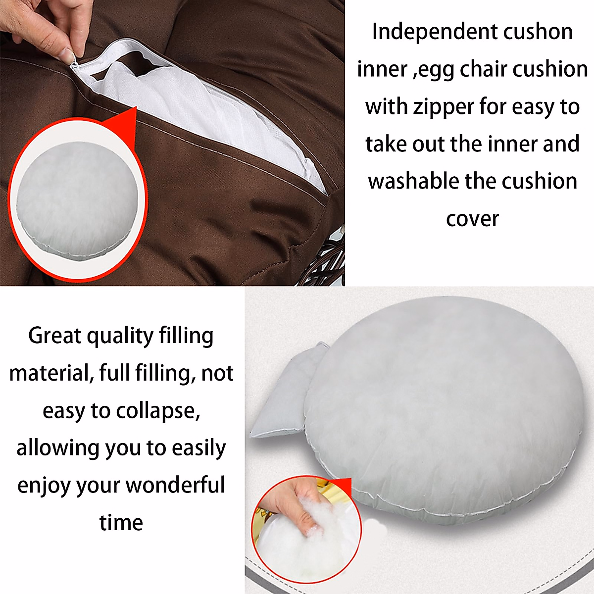 Eoieov Outdoor Hanging Egg Chair Cushions, 45"*45" Washable Hanging Basket Chair Cushion, Basket Egg Chair Cushion with Headrest Pillow，Yellow