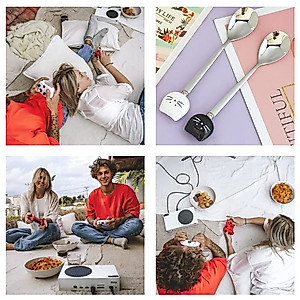 Cute Cat Spoon for Tea Coffee Ceramic Stainless Steel Spoons for Cat Lover Cat Food spoon for Wet Food Cat Themed Gift for Couples Wedding House Warming Gifts 2Pcs