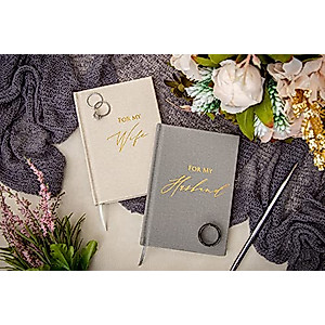 MUUJEE for My Husband and for My Wife Vow Books (Set of 2) - Grey and Ivory Gold Foil Embossed Vows Book Journal for Wedding Ceremony Vow Renewal Valentines Day Gift for Husband Wife