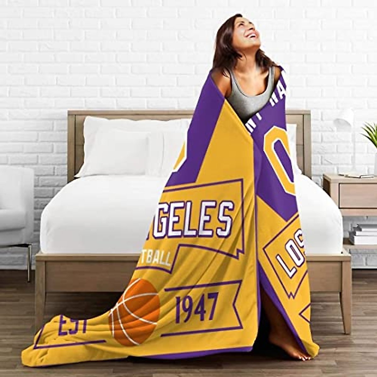 Custom Throw Blanket for Couch, Super Soft Flannel Bed Throw Blanket Fall Oversized Cozy Plush Thick Blankets Personalized Basketball Sports Fan Gifts with Name Number 50"x40", 60"x50", 80"x60"