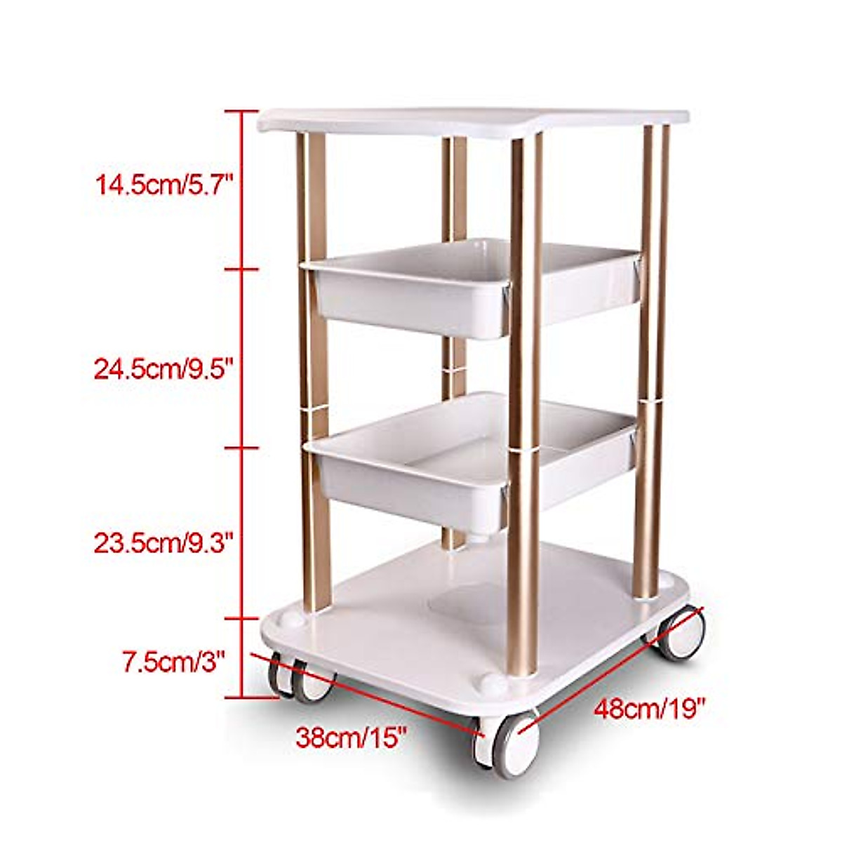 4-Layer Trolley Stand Multifunctional Rolling Cart Aluminum and Plastic Barber Shop Bar Household Commercial Storage Rack Shelf with Wheels for Salon Machine Equipment Instrument 27.6X 18.9X 15in