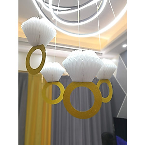 Bridal Shower Decoration,Engagement Party Supplies,Bachelorette Party Favor,She Said Yes Engaged Diamond Ring,Glitter Gold Honeycomb Ring Hanging Decorations Set of 6