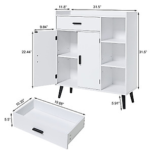 usikey Storage Cabinet, Floor Storage Cabinet with 1 Large Space, 2 Doors & 3 Shelves, Bathroom Storage Cabinet, Cabinet for Living Room, Entryway, Office, White