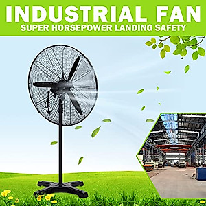 Yonntech 31 inch Standing Pedestal Fans High Velocity Floor Fan Industrial Familiy Fan 3 Speed Settings Adjustable Tilt Metal Stand with 55"-71" Adjust Height