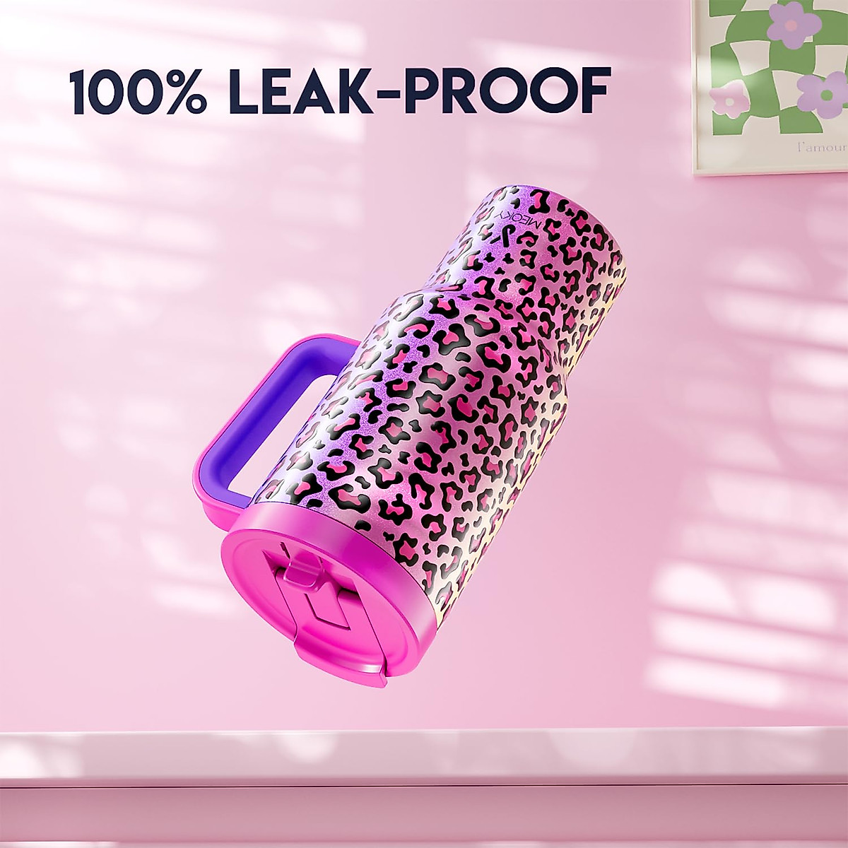 Meoky 32 oz Tumbler with Handle and Flip Straw, 40 oz Tumbler with Handle, 100% Leakproof Tumbler with Lid and Straw, Stainless Steel Insulated Cup, Cupholder Friendly, Keeps Cold (Celebration)