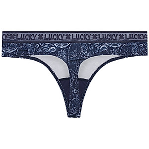Lucky Brand Women's Underwear - 10 Pack Microfiber Thong Panties (S-XL), Size Large, Blue Iris/Gardenia/Silver Sconce/Blue/Multi