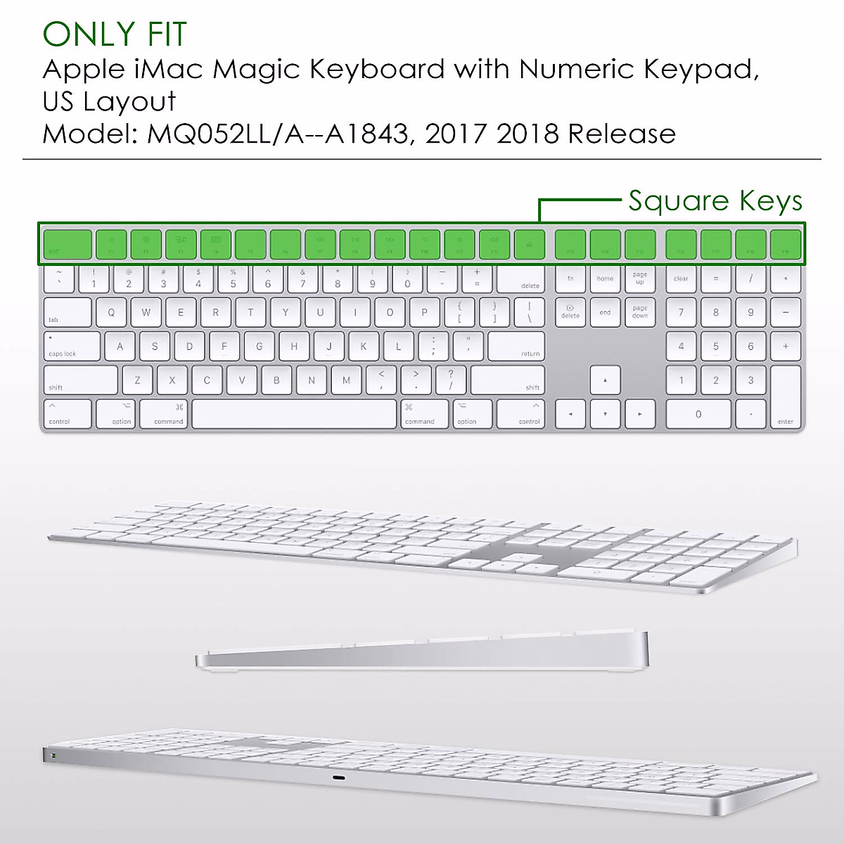 Allinside Ombre Gray Cover for Apple iMac Magic Wireless Keyboard with Numeric Keypad MQ052LL/A A1843 US Layout