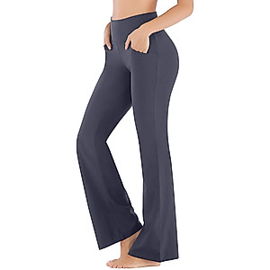Ewedoos Yoga Pants Women High Waisted Pants with 3 Pockets Bootcut Yoga Trouser Style Yoga Pants Stretchy Work Pants Gray